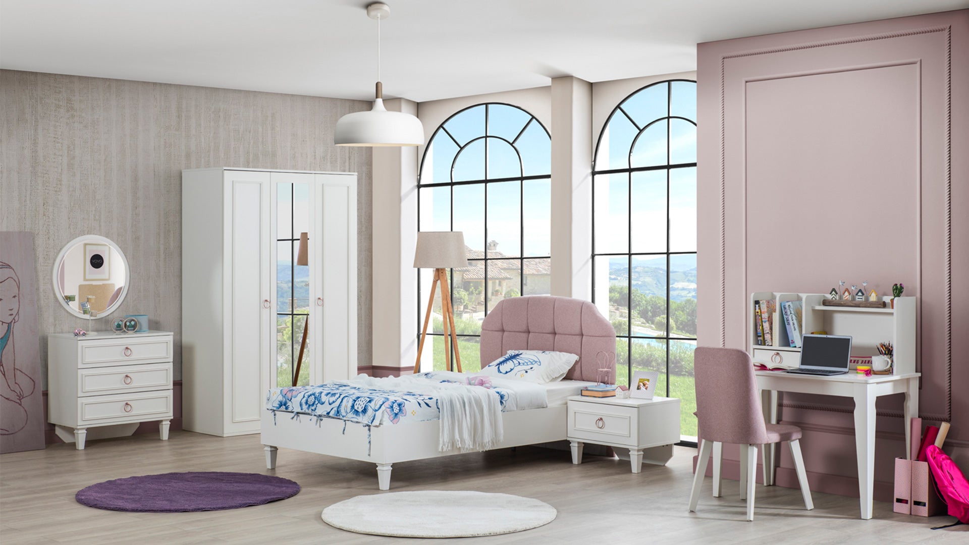 Children and Teen Bedroom White and Pink Furniture Set | Dreamer ...